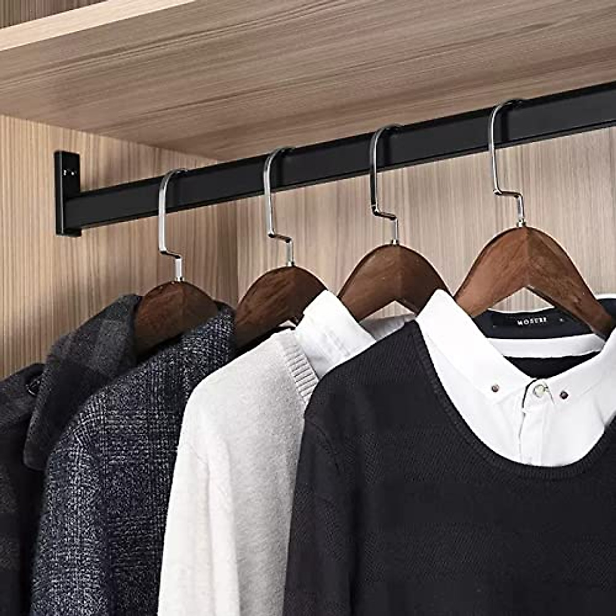 Black Metal Closet Rod Complete Kit, Wall Mount Commercial Hanger Rod for Bedrooms/Lounges/Clothing Studios/Hotels, Can Be Cut (Size : 140cm/55 in)