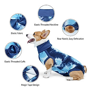 JOHNBOLIN Dog Recovery Suit, Spay Surgical Onesie for Female Dog, Body Suits After Surgery Anti-Licking, Tie-Dye Neuter Pet Recovery Shirt for Male Dog Alternative E-Collar&Cone (Blue, Small)