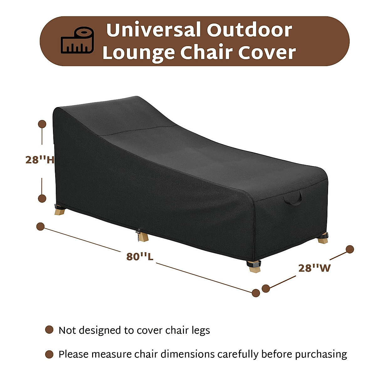 iBirdie Outdoor Lounge Chaise Chair Cover 80L x 28W x 28H inch Waterproof Patio Furniture Covers Lawn Pool Chair Cover 1 Pack Black