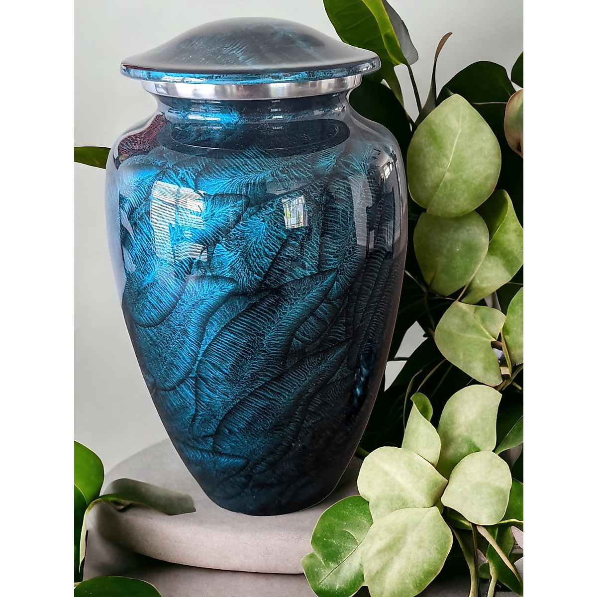 Beautiful Ocean Blue Urns for Human Ashes Adult Female, Burial Urns, Decorative Urns, Funeral Urns, Cremation Urns for Women and Men - 1 Large Urn (Blue)