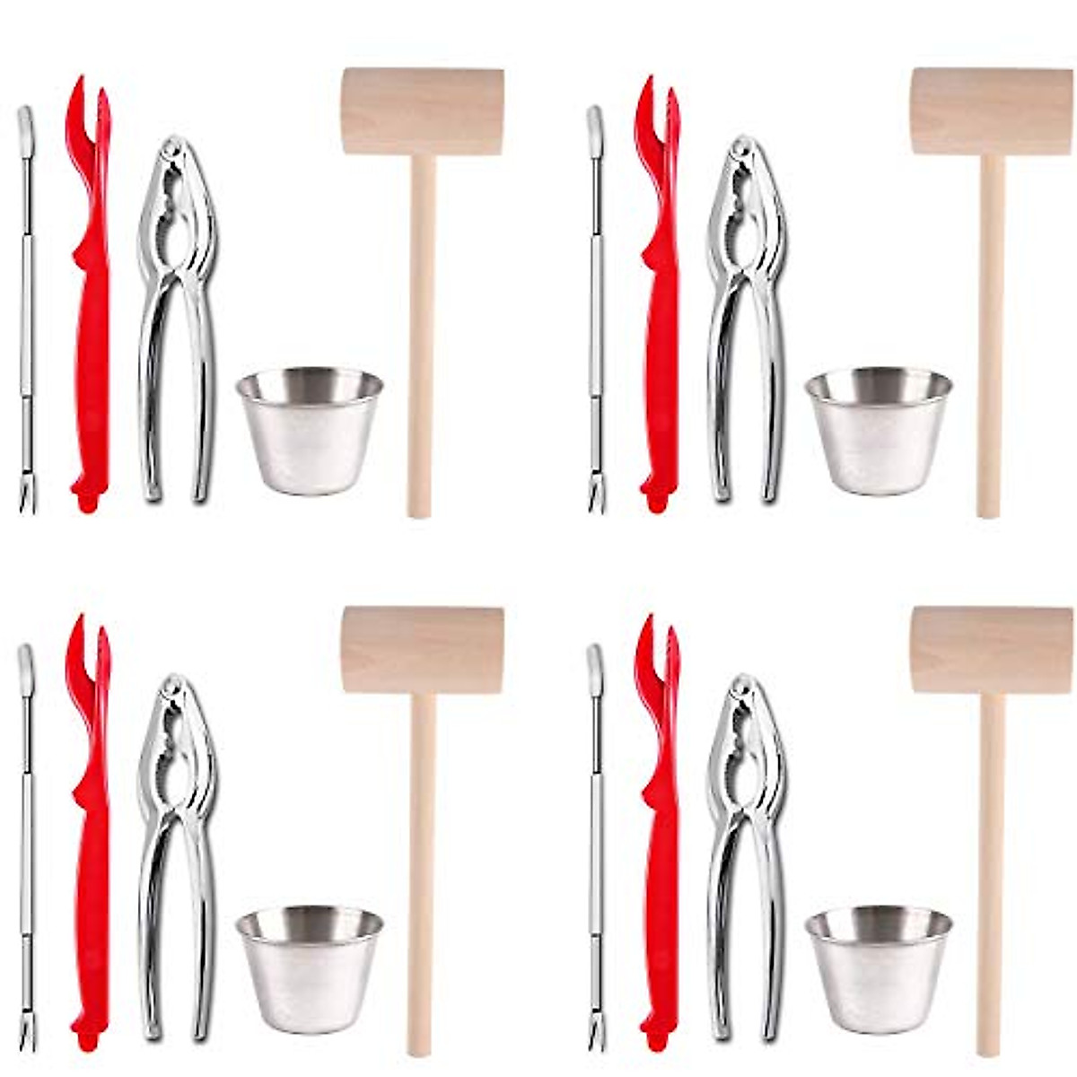 Artcome 22 Piece Seafood Tools Set for 4 People including 4 Lobster Crab Crackers 4 Lobster Shellers 6 Seafood Forks 4 Sauce Cups and 4 Lobster Crab Mallets