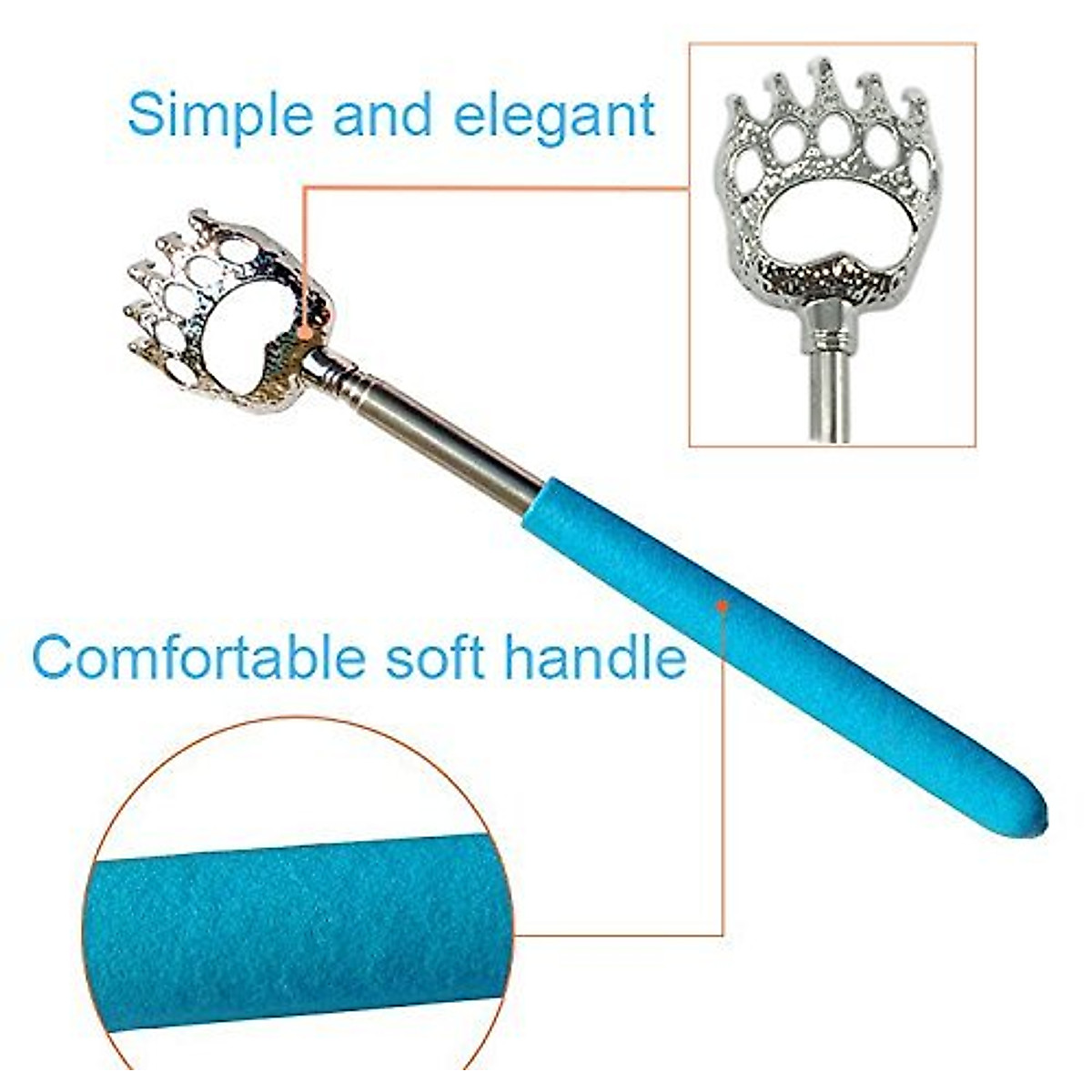 CERRXIAN (4-Pack) Telescoping Back Scratcher , LEMENG Portable Extendable Telescopic Bear Claws Metal Back Scratchers - Hand Massager Backslap with Rubber Handles
