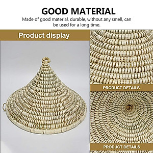 Wakauto Handmade Straw Hat Straw Weaving Pot Cover Conical Home Lampshade Cover (Beige)