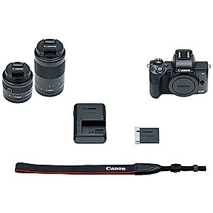 Canon EOS M50 Mirrorless 4K Vlogging Camera Bundle Kit with EF-M15-45mm + EF-M 55-200mm Lenses, Black
