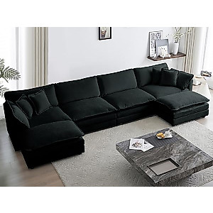 GNIXUU 146“ Oversized Modular Sectional Sofa Cloud Couch for Living Room, Modern Chenille Large U Shaped Couch, Comfy Deep Seat Couch with Reversible Chaise & Cushions(6 Seater, Black)