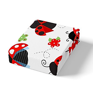 Castle Fairy Ladybug Bed Sheets Kids Boys Red Floral and Animal Sheet Set 3 Pcs Child Cute Bug Sheets Set + Deep Pocket Fitted Sheets + Entomology Flat Sheet 1 Pillow Sham,Twin Size