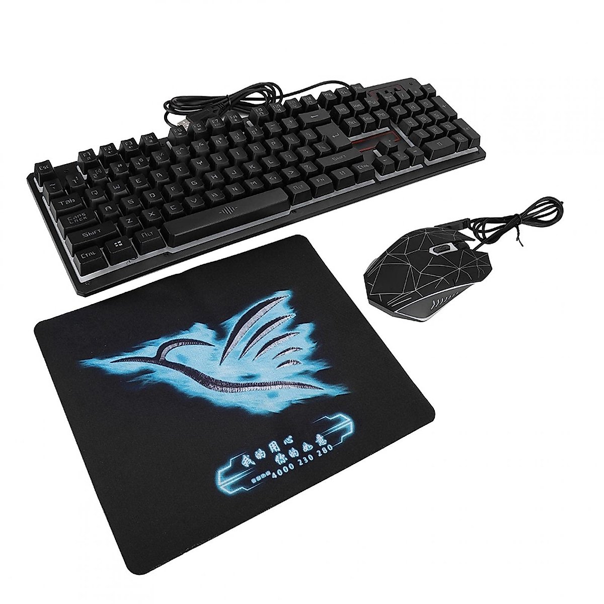 Zyyini Gaming Keyboard and Mouse Mice Pad Set, 19 Keys Three-Colour Backlit Gaming Keyboard,75 Degree Bevel Base,Four DPI 800/1200/1600/2000 Adjustable Mice,for PC Office Gaming Keypad