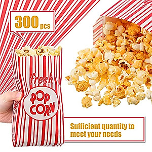 300 Pcs Paper Popcorn Bags Bulk Popcorn Bags Individual Servings Paper Sleeves Vintage Red and White Striped Pop Corn Bags for Party Movie Night Carnival Supplies Popcorn Machine Accessories (2 oz)