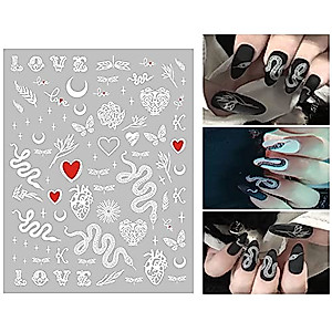 6 Sheets Snake Nail Art Stickers,Black Skull Goth Nail Decals 3D Self Adhesive Nail Art Supplies Halloween Gothic Punk Horror Nail Stickers Designer DIY Charms Decor Nail Art Accessories Decals