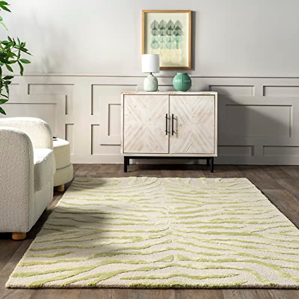nuLOOM Zebra Hand Tufted Plush Wool Area Rug, 8' x 10', Green