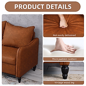 53" Small Loveseat Sofa,Mid Century Modern Love Seat Sofa Couch with PU Leather,2 Seat Small Couches for Small Spaces,Comfy Upholstered Sofa for Living Room,Bedroom,Dorm Office and Apartment(Brown)