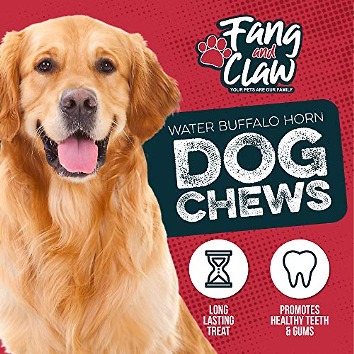 Water Buffalo Horn Dog Chew 4 Pack - Small 4" - All Natural Free Range Grass Fed Single Source Protein - No Chemicals, Additives, Hormones - Long Lasting, Good for Aggressive Chewers