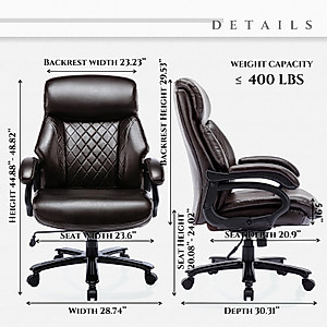 Big and Tall Office Chair 400lbs-Heavy Duty Executive Desk Chair with Extra Wide Seat, High Back Ergonomic Leather Computer Chair with Tilt Rock&Tension, Padded Armrests-Diamond Brown