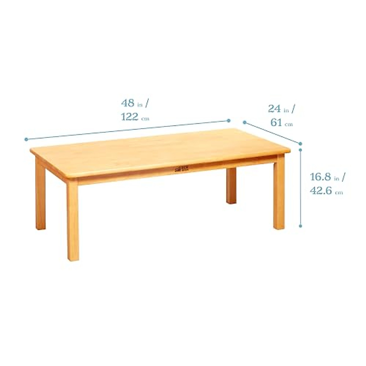 ECR4Kids 24in x 48in Rectangular Hardwood Table with 16in Legs and Four 8in Chairs, Kids Furniture, Honey