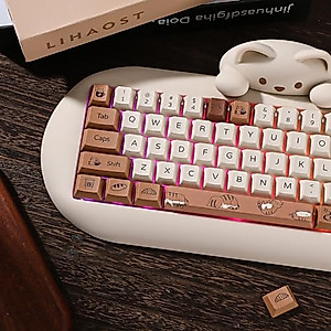 YUNZII Coffee Cat Dye Sub PBT Keycaps,152 Full Keys Dye Sublimation Custom Keycap Set with Key Puller for Cherry Gateron MX Switches Mechanical Gaming Keyboard (Cherry Profile, Coffee Cat)