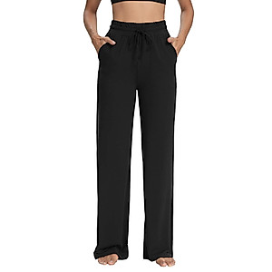 Sarin Mathews Womens Yoga Sweatpants Wide Leg Lounge Pajamas Pants Comfy Drawstring Workout Joggers Pants with Pockets Black S