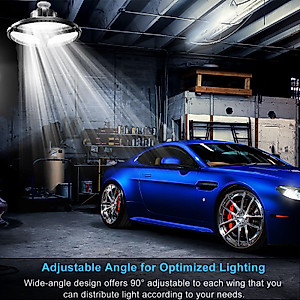 Lightdot E26 LED Garage Low Bay Lights, Large Area Global Lighting, Deformable 3 Panels 100W 18000LM E26/E27 Triple Glow, 5000K LED High Bay Shop Light for Basement Workshop Warehouse-2PACK