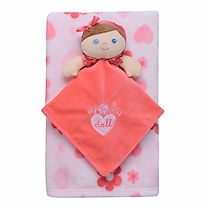 Baby Starters 2-Piece Snuggle Buddy Toy Rattle and Plush Baby Blanket Gift Set for Newborns and New Moms (Pink Dollie, 30"x36")