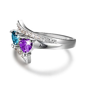 Lam Hub Fong Personalized Mothers Day Gifts Birthstone Rings for Women Mother Daughter Promise Rings for Her Custom Engagement Name Rings for Her Girlfriend Wife (2 Birthstones-1, 5)