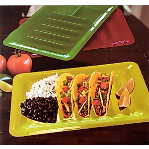Set of Three Taco Holder Stand Up Divider Plates Multi Colored Party Taco Night Food Safe BPA Free Plastic Plate Set for Soft and Hard Shell Tacos