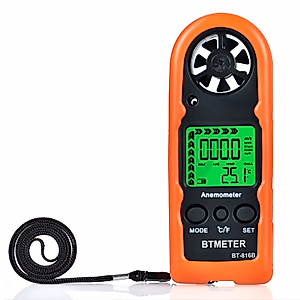 BTMETER BT-816B Handheld Anemometer, Compact Digital Wind Speed Meter Gauge for Air Flow Velocity, Wind Temperature Test with LCD Backlight, Max/Average, Wind Chill