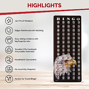 MR CHIPS Jam-Proof Finger Tip Master Bingo Card with Sliding Windows Large Cardboard Calling Cards Stars and Stripes Style