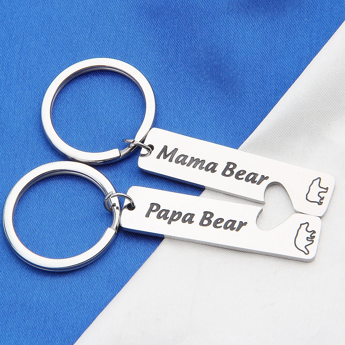 FEELMEM Mama Bear Papa Bear Couple Keychain Matching Set Mother Father Jewelry Dad Mom Birthday Gift