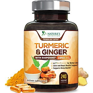 Turmeric Curcumin with BioPerine & Ginger 95% Curcuminoids 1950mg - Black Pepper Extract for Max Absorption, Nature's Joint Support Supplement, Herbal Turmeric Pills, Vegan Non-GMO - 240 Capsules