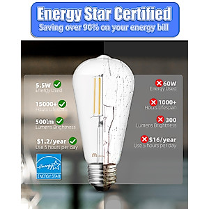 MASTERY MART Dimmable E26 Edison Bulbs 6 Pack, 5.5W LED Light Bulbs (60W Equivalent), Cool White 4000K, Clear Glass ST19 ST21
