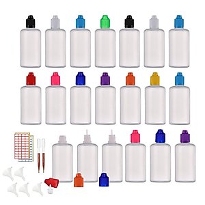 SmaUnicorn 20pcs x 50ml (1.7oz) LDPE Empty Squeezable Liquid Dropper Bottles Eye Dropping Containers with Mixed CRC Caps Free Funnels Pipettes Blank Labels