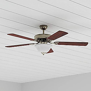 Amazon Basics 52-Inch Ceiling Fan - Includes LED Light Kit with Two Medium Base LED Light Bulbs - Five Reversible Blades, Brushed Nickel Finish
