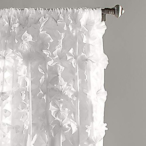 Lush Decor Riley Window Curtain Sheer Ruffled Textured Bow Window Panel for Living, Dining Room, Bedroom (Single), 54"W x 84"L, White