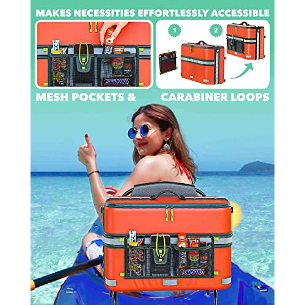 Skywin Kayak Cooler Behind Seat - Waterproof Kayak Seat Back Cooler- Compatible with Lawn-Chair Style Seats, Kayak Accessories Stores Drinks and Keeps Them Cool All Day Kayaking (Orange)