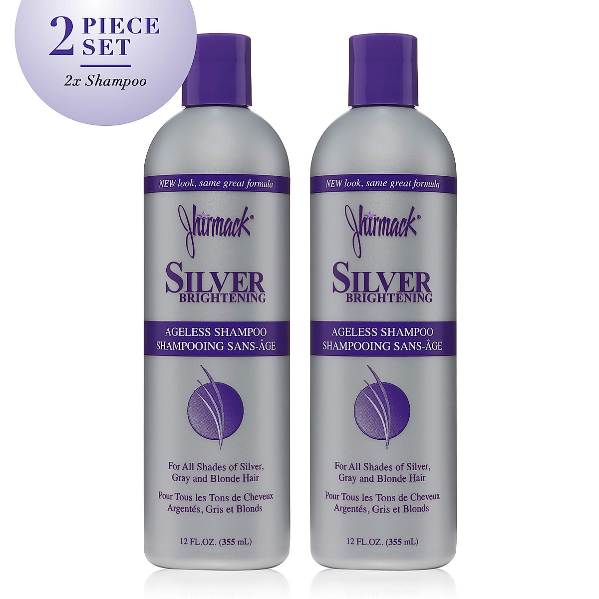 jhirmack Silver Brightening Purple Shampoo Set of 2 for all types of silver, grey, and blonde hair