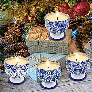 4 Pack Scented Candles, 4oz Soy Wax Portable Tin Candle with Blue and White Pattern, Candle Gift Set for Christmas Thanksgiving and Housewarming