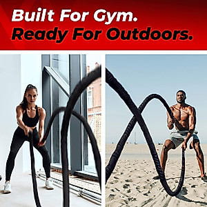 ASU Trainer Poly Dacron Weighted Battle Ropes for Home Gym – Indoor/Outdoor Workout Rope with Sleeve, Heat-Shrink Handles, & Anchor Kit – Exercise Rope for Training/Fitness/Boxing, Army Battle Rope