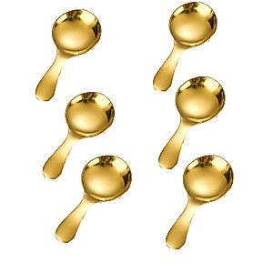 6 Pcs Stainless Steel Short Handle Thickened Small Round Spoons For Honey Candy Coffee Tea Salt Jam and Mustard - Ice Cream Dessert Spoon (E Yellow)
