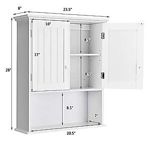 GOFLAME Bathroom Wall Cabinet, 2-Door Toilet Cabinet with Hanging Design, Wooden Medicine Cabinet with Height Adjustable Shelf, Wall Mount Cabinet with Large Storage Space (White)