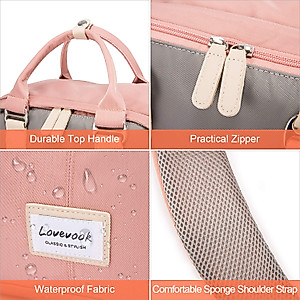 LOVEVOOK School Backpack for Women Cute College Backpack Waterproof Laptop Bookbag with USB Charging Port Vintage Bag 15.6 inch,Pink