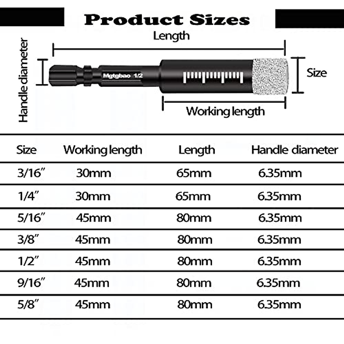 Mgtgbao 10pc 3/16” Dry Diamond Drill Bits Set，10PCS 5mm Hex Shank Core Drill Bit Brazed with Cooling Wax for Porcelain Tile Ceramic Concrete Granite Marble Hard Materials (not for Wood).