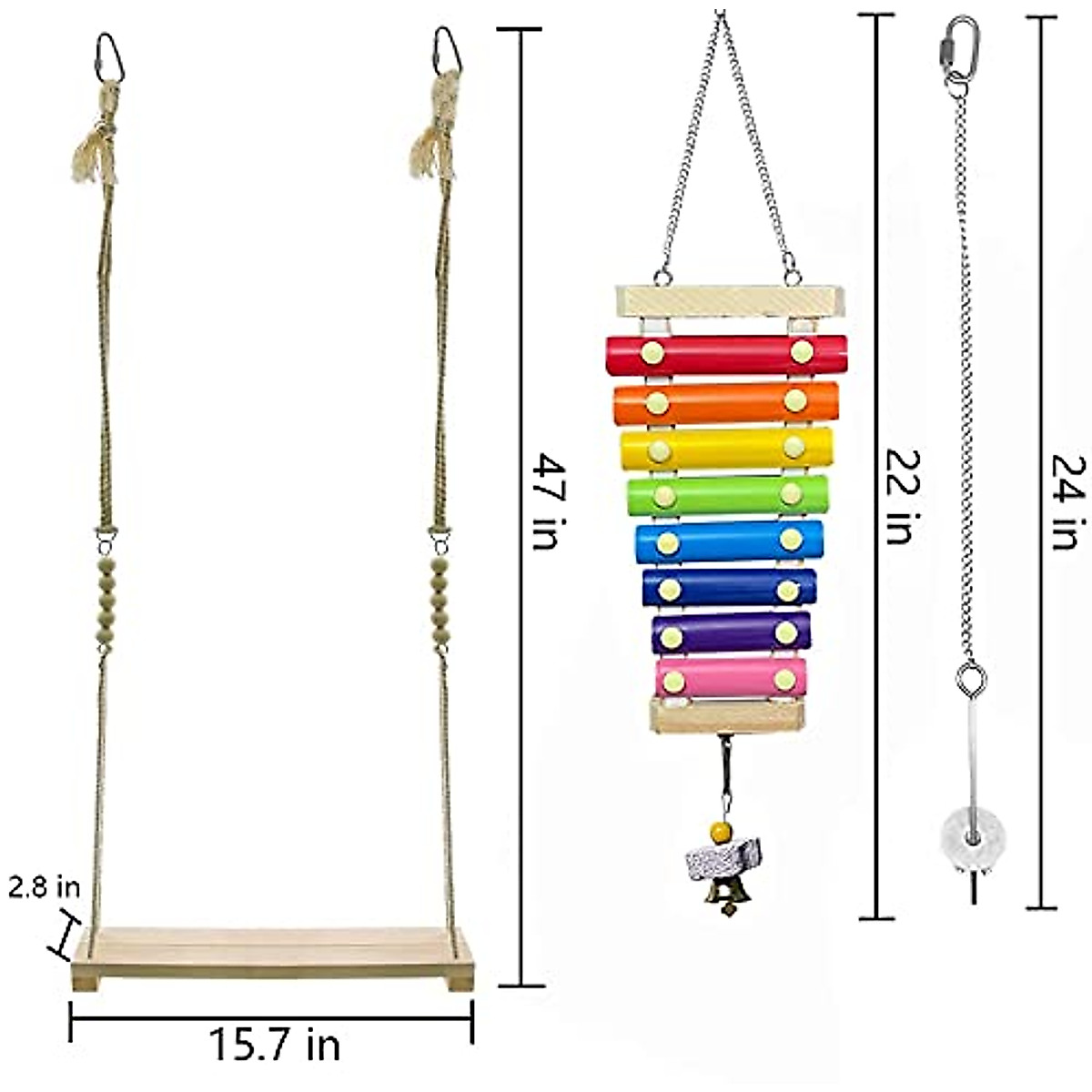 3 Packs Chicken Toys for Coop, Including Chicken Swing, Xylophone, Vegetable Hanging Feeder for Hens, for Chicken Medium Large Bird Parrot Training
