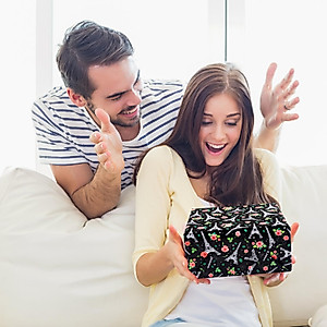 NEPOG Eiffel Tower Wrapping Paper, Black Paris Eiffel Tower Flower Gift Wrapping Paper for Women Men Boys, 6 Sheets Folded Flat 20x28 inches per Sheet for Wedding, Mother's Day, Birthday Party