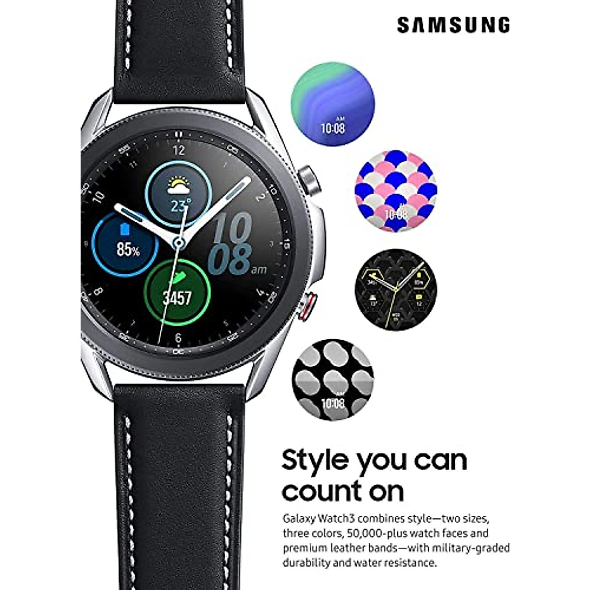 Samsung Galaxy Watch3 GPS Smartwatch 45mm, Mystic Silver (Renewed)