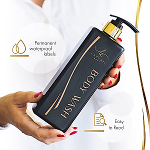 Shampoo and Conditioner Dispenser (Black, Set of 3, 25oz) - Empty Pump Bottles for Bathroom - Refillable Shampoo Conditioner Body Wash Dispensers – Shower Soap Bottle with Pump – Permanent Labels