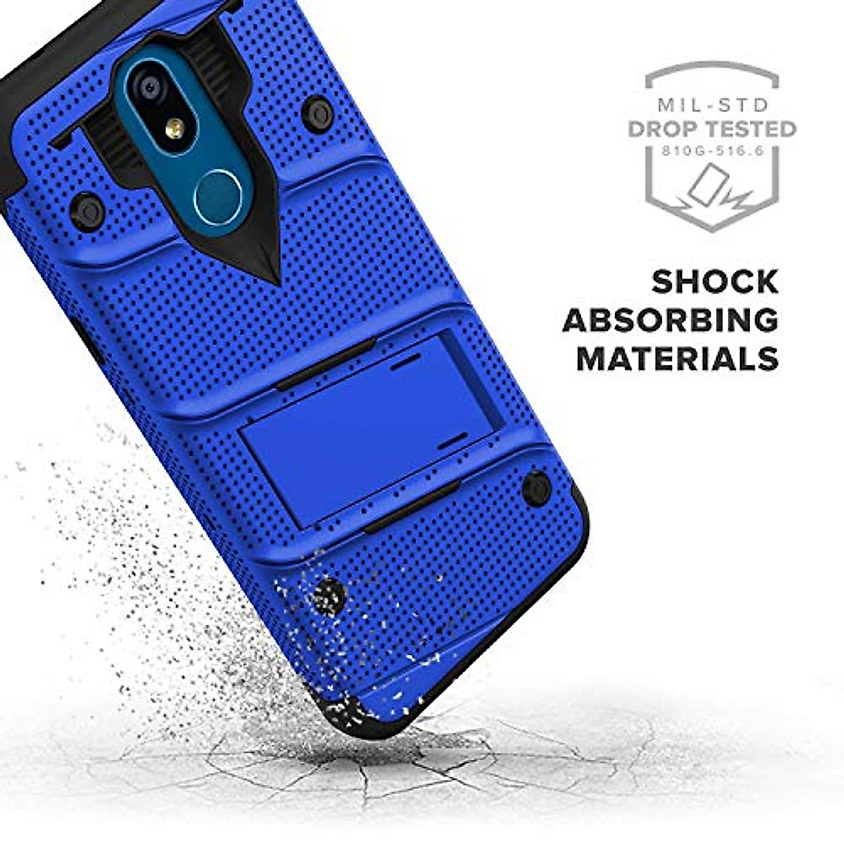 ZIZO Bolt Series LG K40 Case | Military-Grade Drop Protection w/ Kickstand Bundle Includes Belt Clip Holster LG Harmony 3 Blue