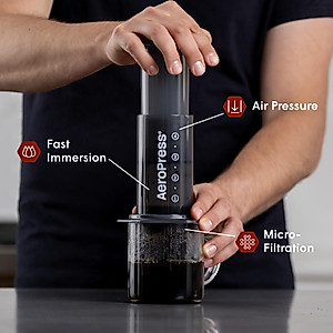 Aeropress Original Coffee and Espresso Maker, Barista Level Portable Coffee Maker with Chamber, Plunger, and Filters, Quick Coffee and Espresso Maker, Made in USA