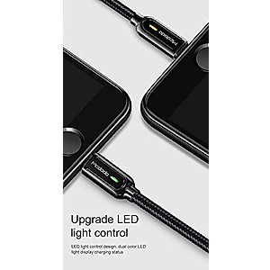 mcdodo Power Off/On Smart LED Auto Disconnect and Auto Recharge Nylon Braided Sync Charge USB Data 6FT/1.8M Cable Compatible with Phone 14/13/12/11 Pro Max List Below (Black, 6FT/1.8M)