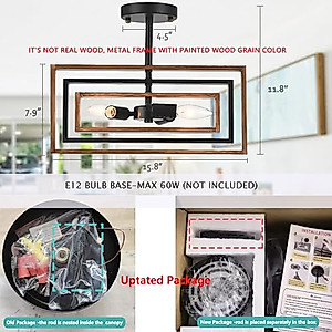 Capslpad Industrial Rectangle Ceiling Light Rustic Retro Farmhouse Rotatable Flush Mount Ceiling Light Fixture for Kitchen Dining Room Living Room Bedroom Hallway Entryway (Faux-Wood)