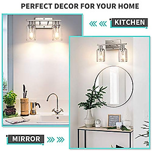 ShineTech 2-Light Bathroom Vanity Light Fixtures, Modern Vanity Lights with Clear Glass Shade, Brushed Nickel Bathroom Wall Light, Wall Sconce Wall Lamp for Mirror Kitchen Living Room Bedroom Hallway