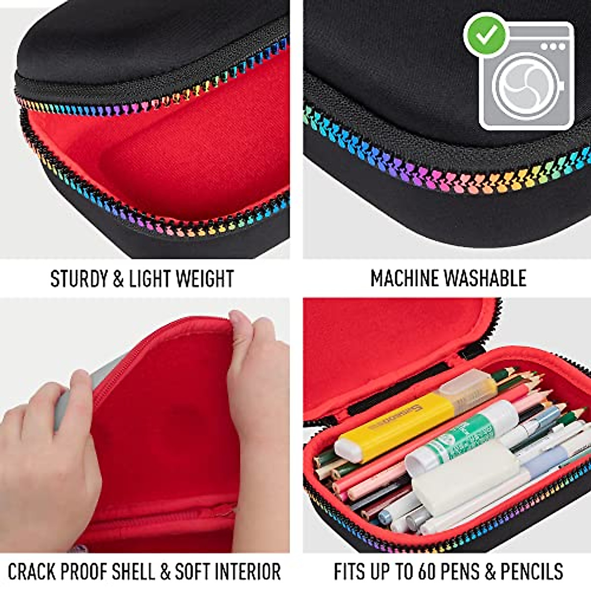 ZIPIT Black & Rainbow Pencil Box | Pencil Case for Girls | Organizer Pencil Bag | Large Capcity Pencil Pouch